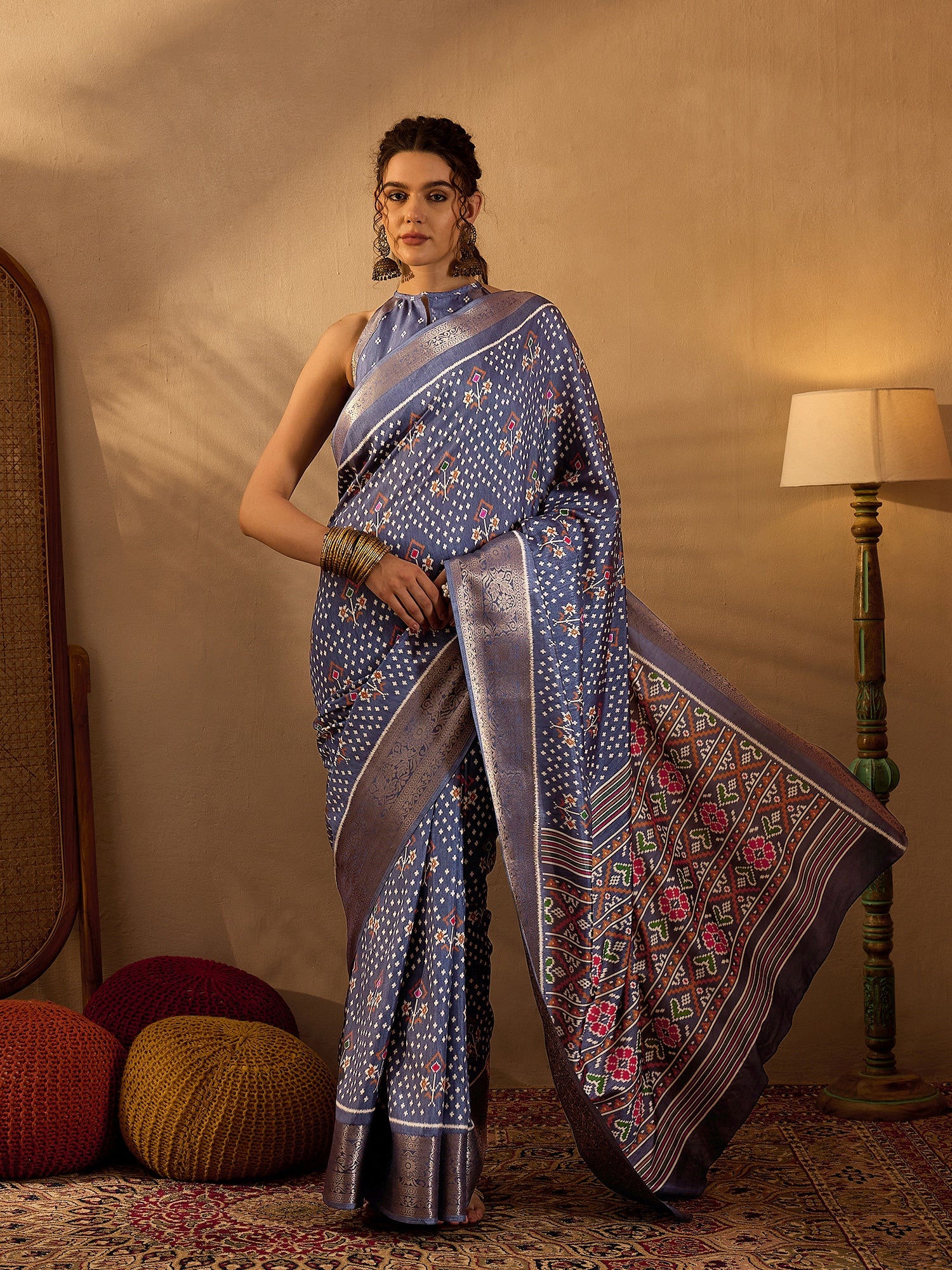 OXFORD Patola printed saree Soft Dola Silk zari weaviing Contrast Bord ...